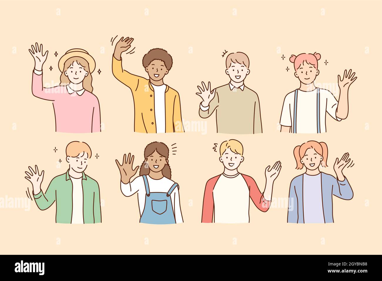 Group Waving Goodbye Cartoon