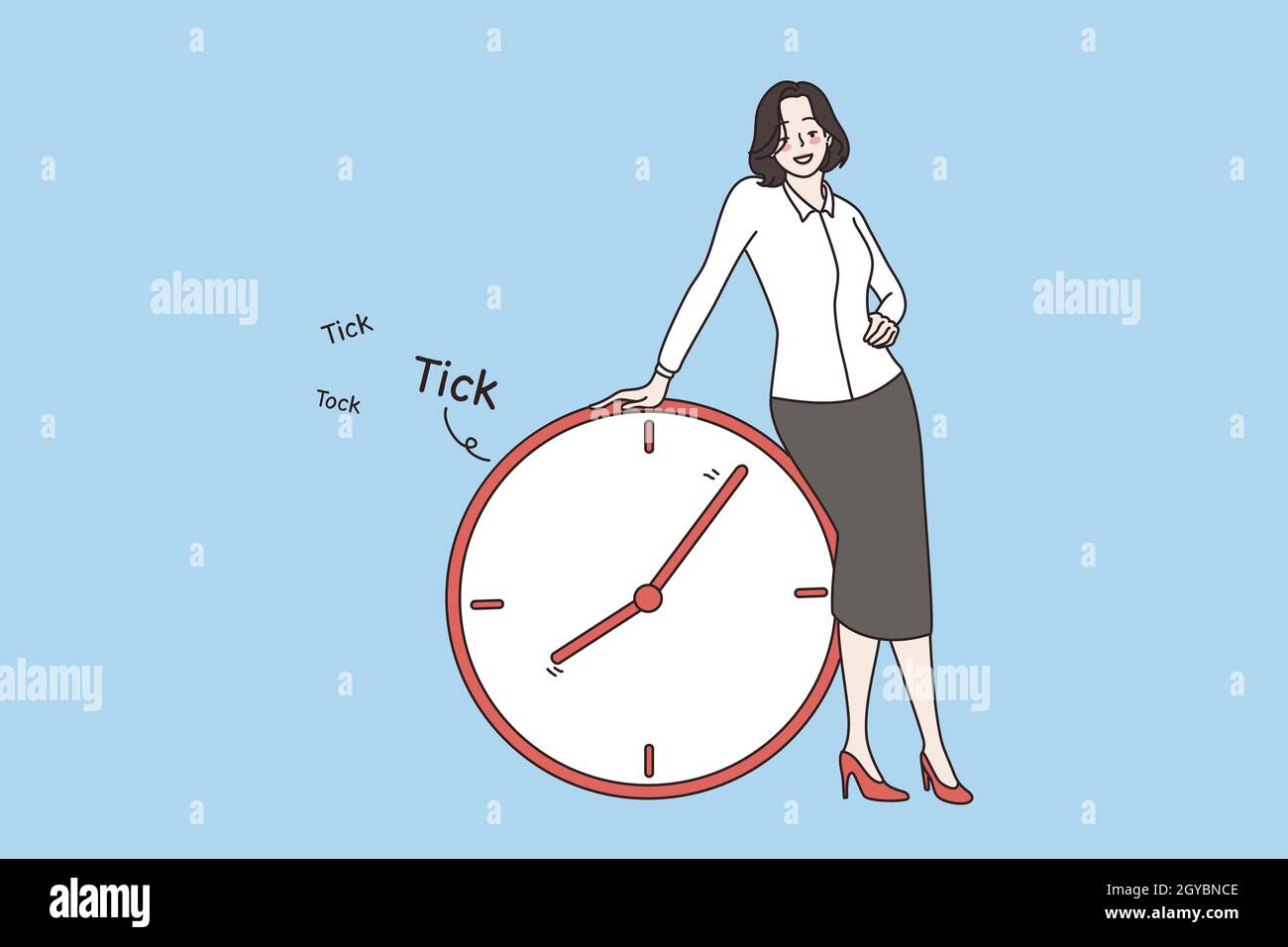 Time management and deadline concept. Young smiling businesswoman ...