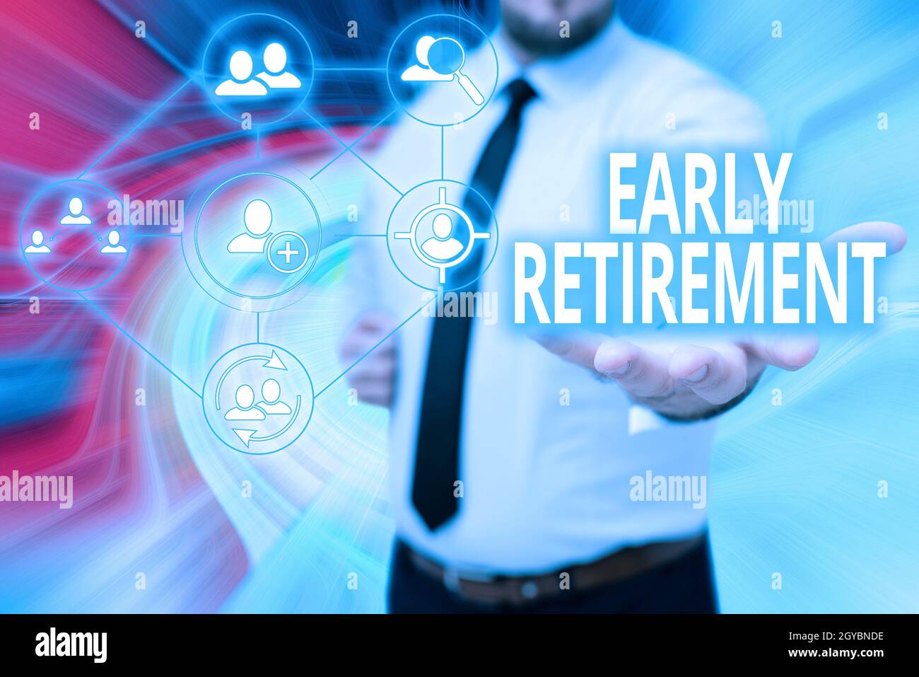Text sign showing Early Retirement, Concept meaning practice of leaving ...