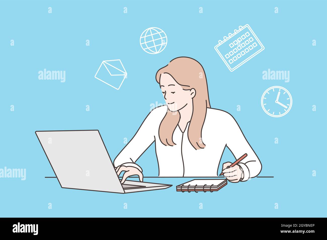 Multitasking Time Management And Productivity Concept Happy Young Business Woman With