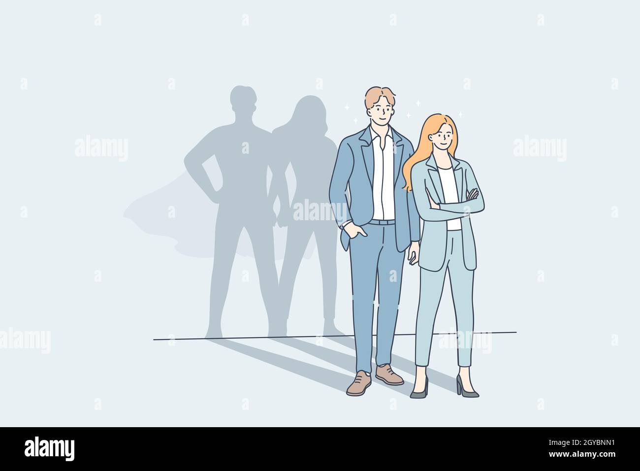 Successful cooperation and business team concept. Young man and woman ...