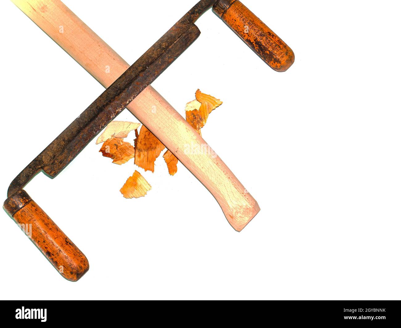 Manual carpentry tool for cleaning bark from wood. Carpentry craft ...