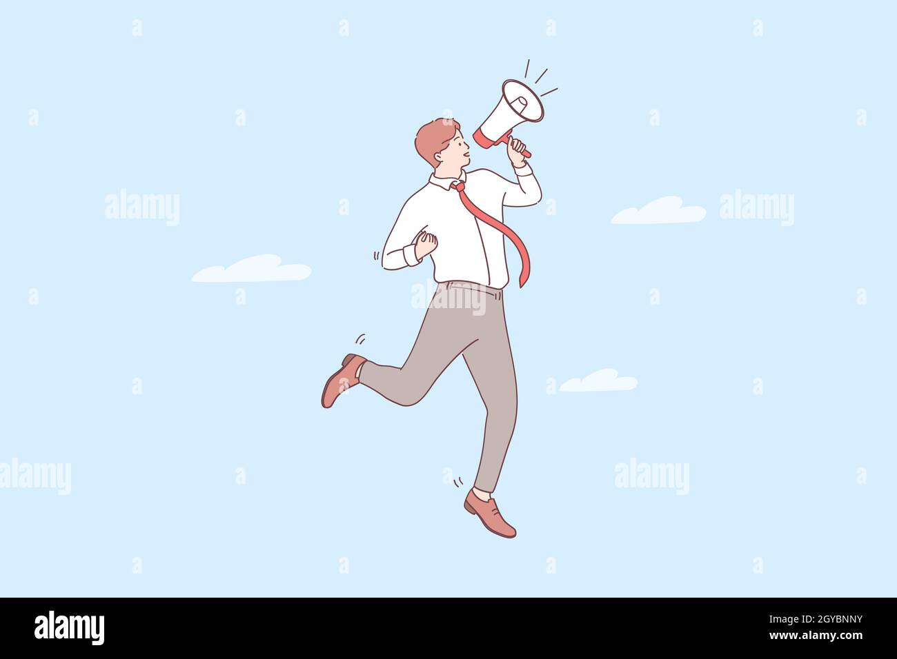 Promotion, announcement, attention concept. Young positive businessman ...