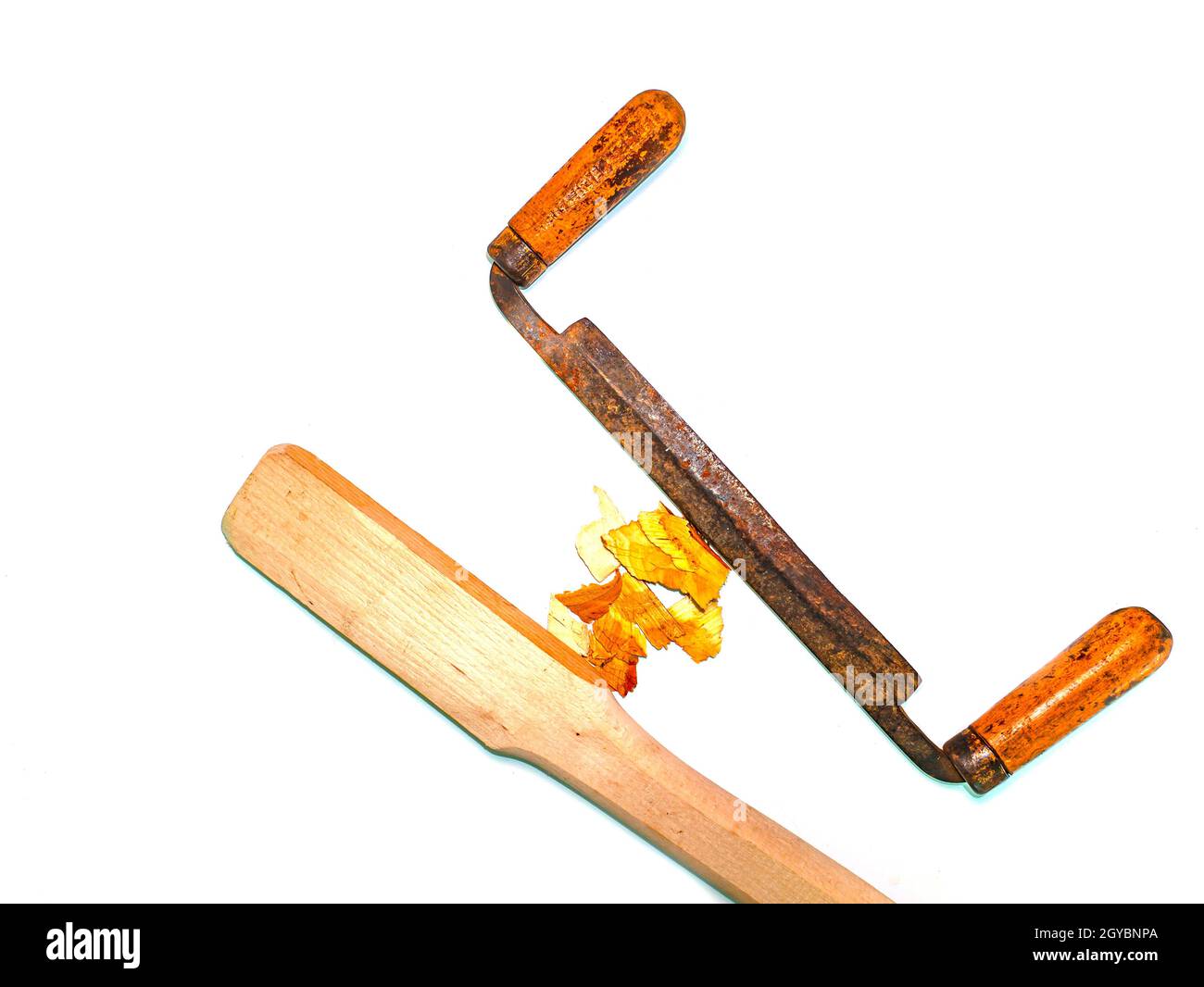 Manual carpentry tool for cleaning bark from wood. Carpentry craft ...