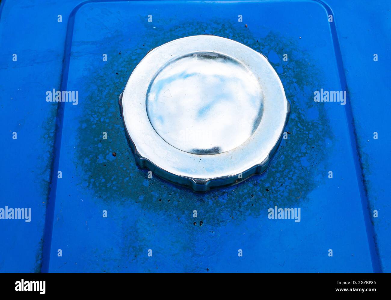 Nickel plated fuel tank cap in blue car color. Truck fuel tank cap ...