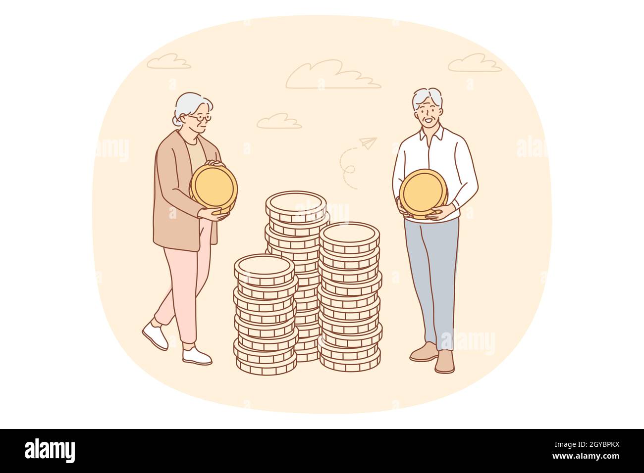 Saving money, finance, budget concept. Elderly couple pensioners ...
