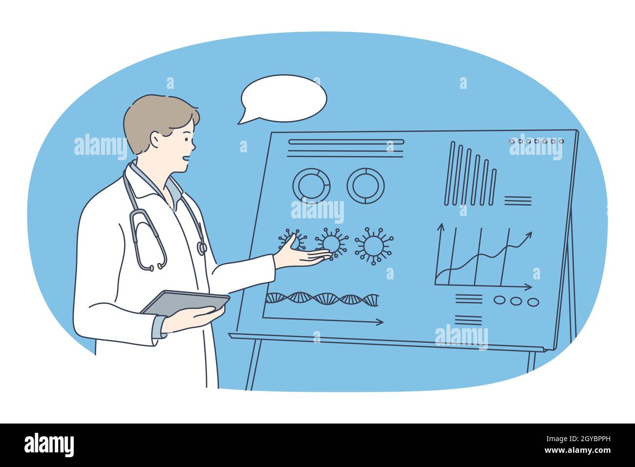 Medical research and presentation concept. Young positive man doctor or ...