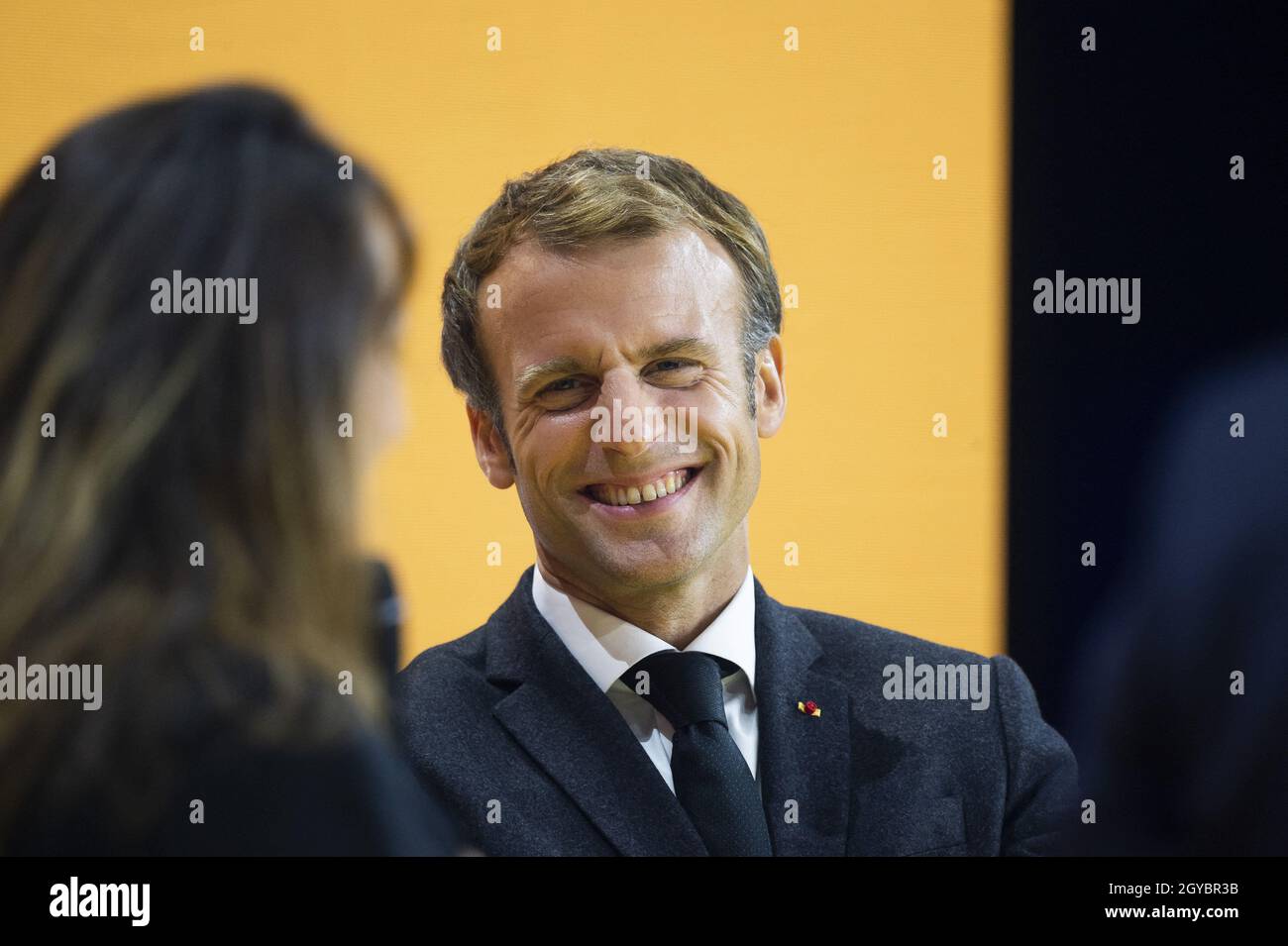 France. 07th Oct, 2021. French President Emmanuel Macron delivers a ...