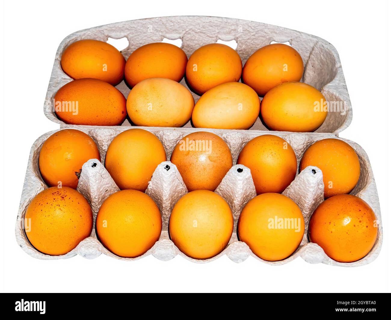 Brown chicken eggs in a carton box. Egg. Paper containers. Healthy food ...