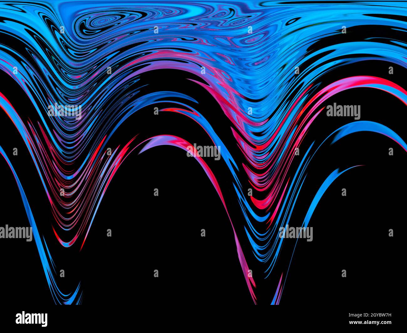 Abstract illustration of red and blue distortion of outer space. Blue ...