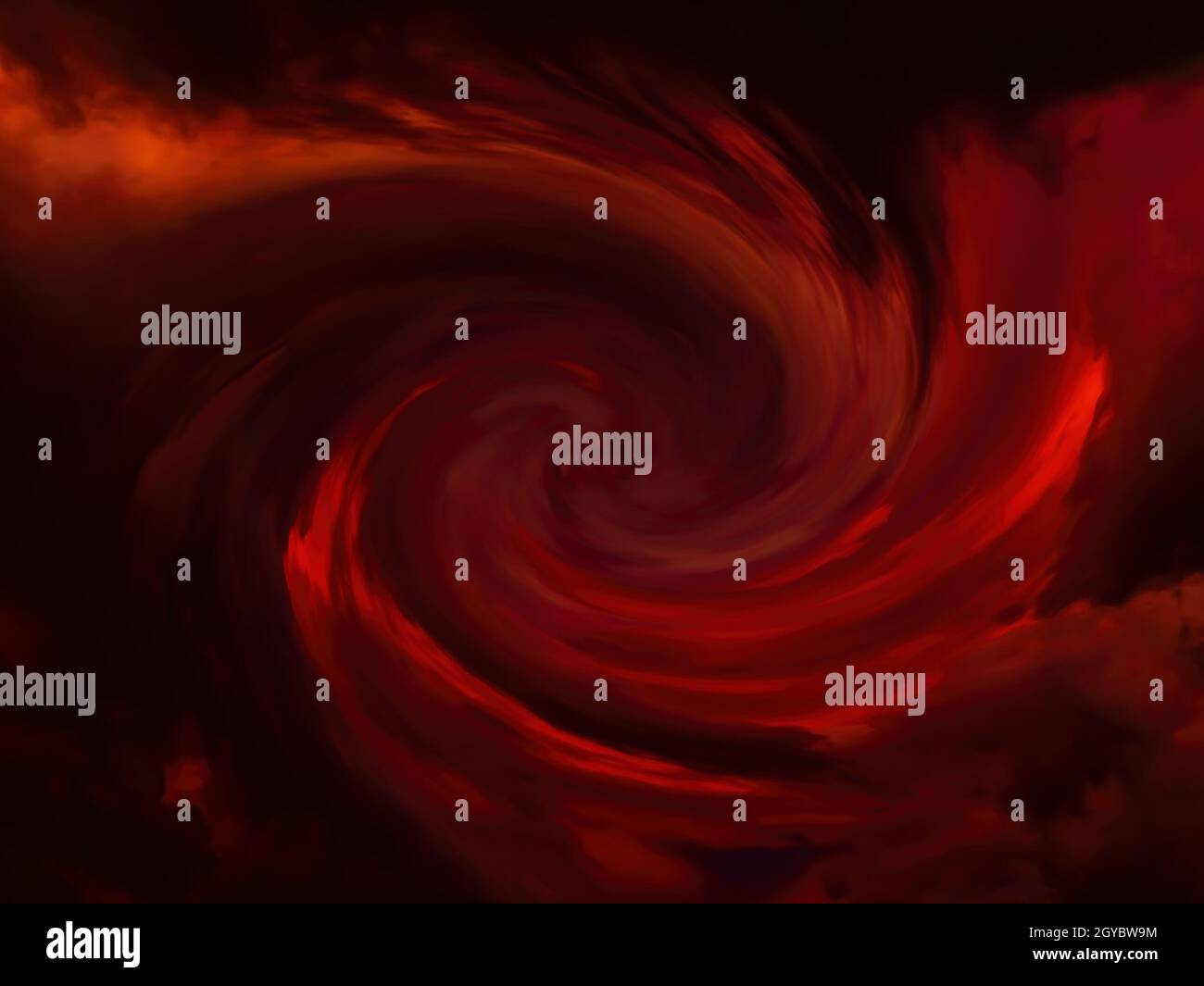 Abstract illustration of a red fiery tornado in thunderclouds. Fiery ...