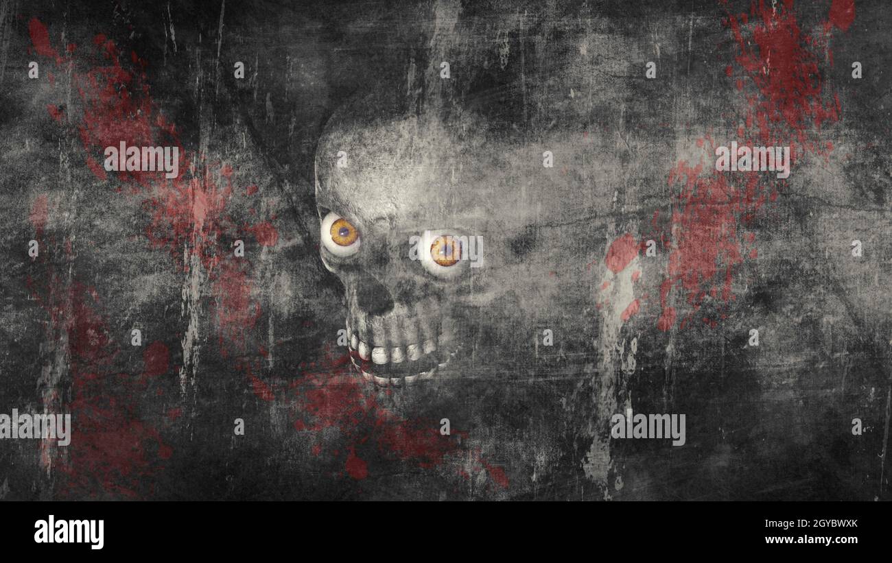 Human Skull With Eyes And Scary, Evil Look Halloween Concept 3D ...