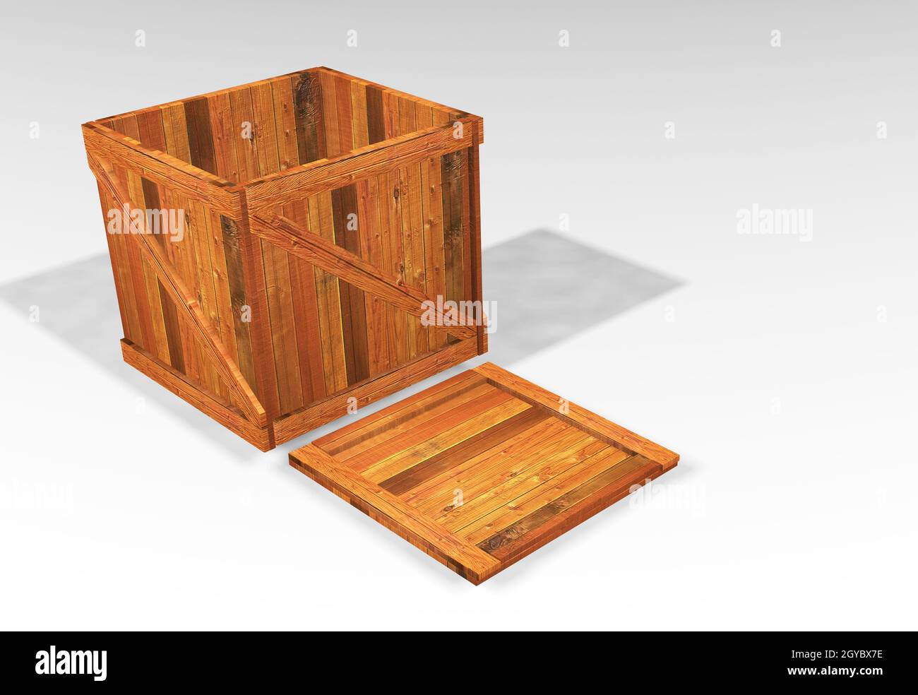 3d render open wooden crate hi-res stock photography and images - Alamy
