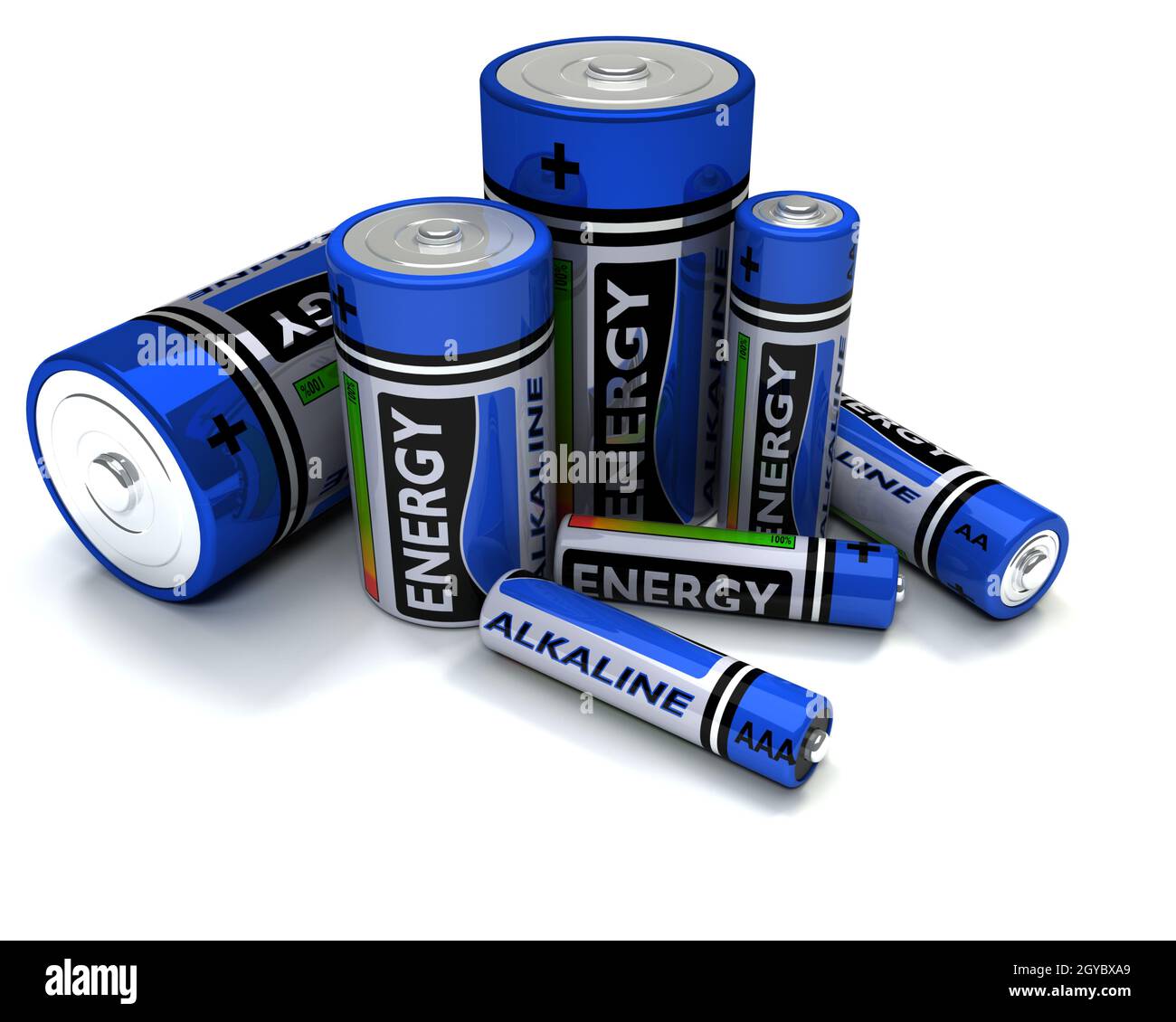 3D render of Various sized Alkaline Batteries Stock Photo - Alamy