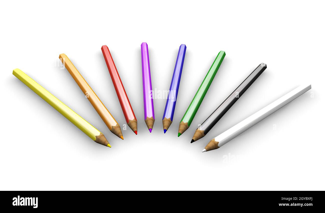 3D render of colour pencils Stock Photo - Alamy