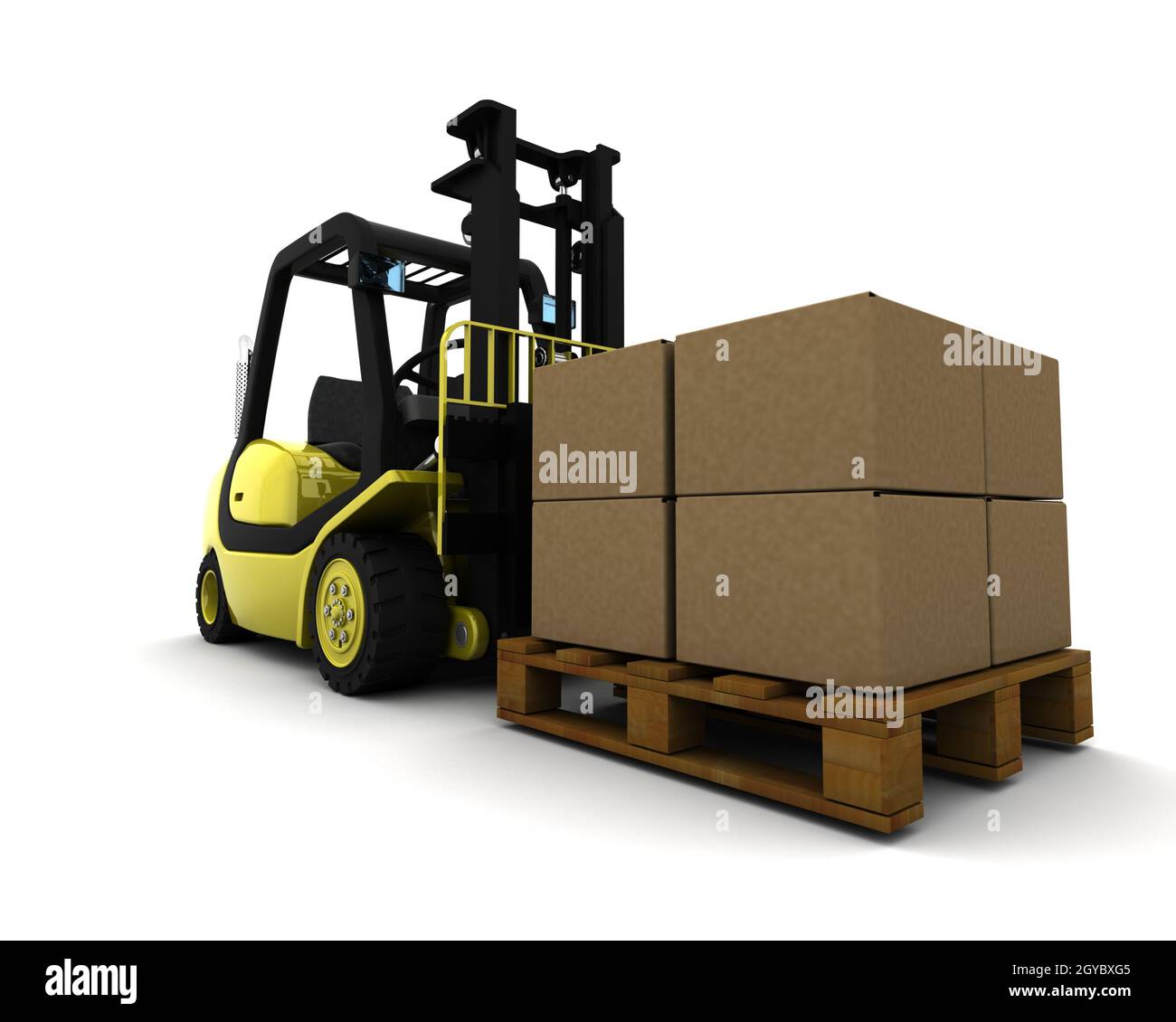 3D Render of Yellow Fork Lift Truck Isolated on White Stock Photo - Alamy