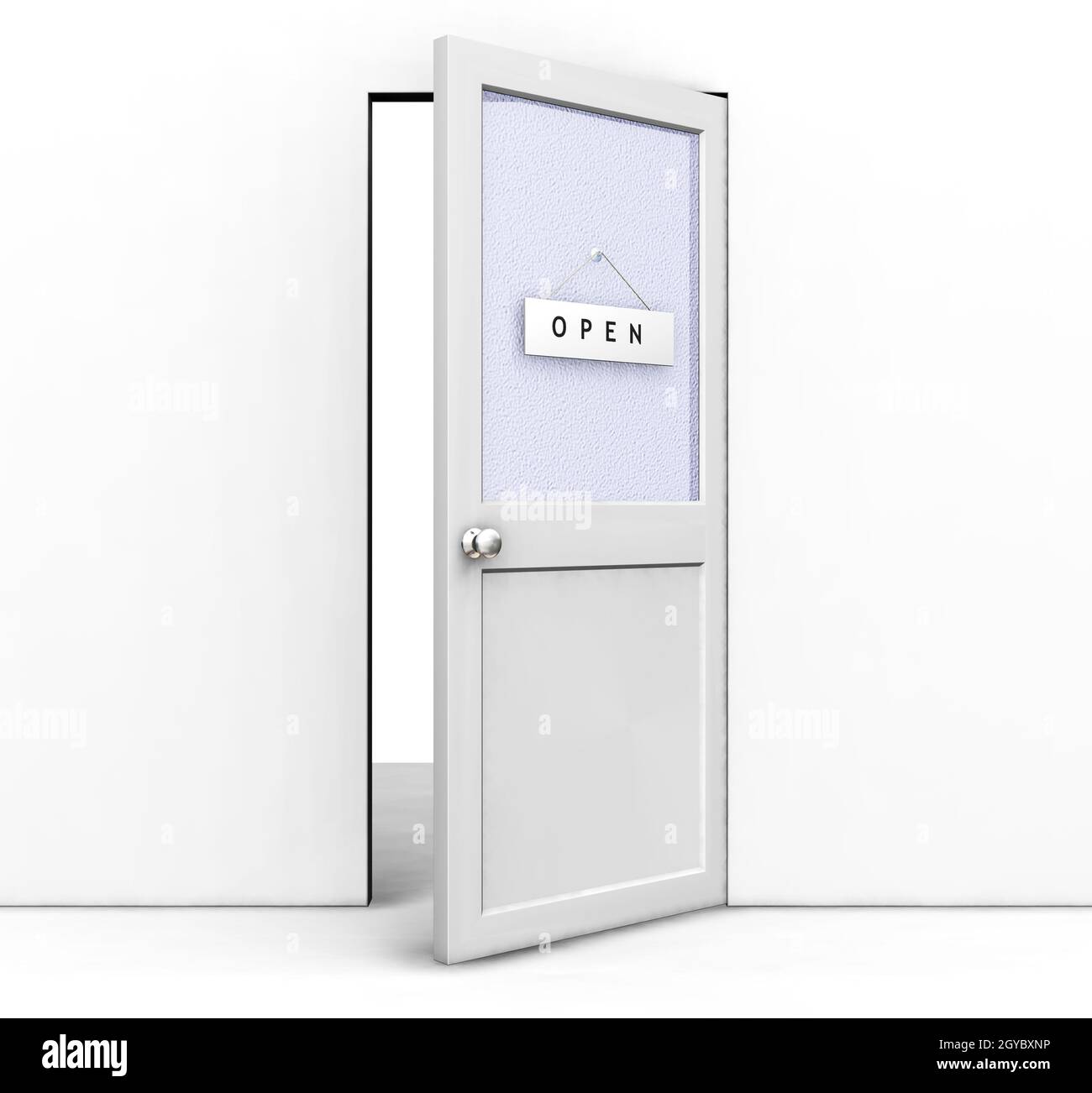 3D render of an open door with an open sign on it Stock Photo - Alamy