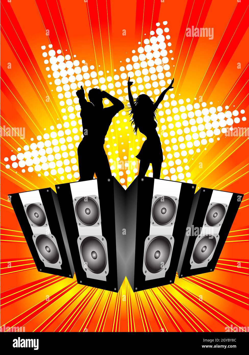 Silhouettes of people dancing on funky party background Stock Photo - Alamy