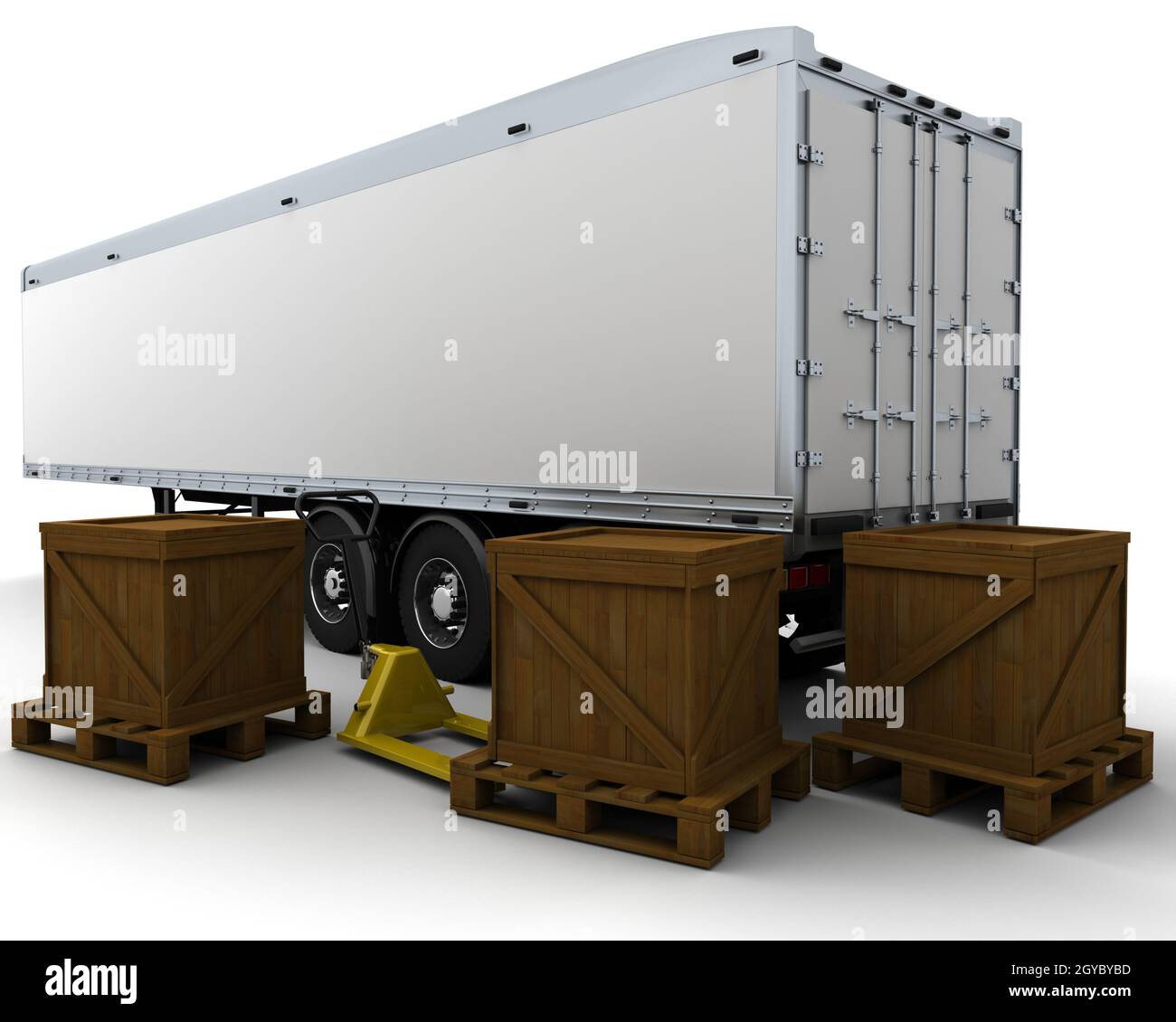 3D render of freight trailer and shipping boxes Stock Photo - Alamy