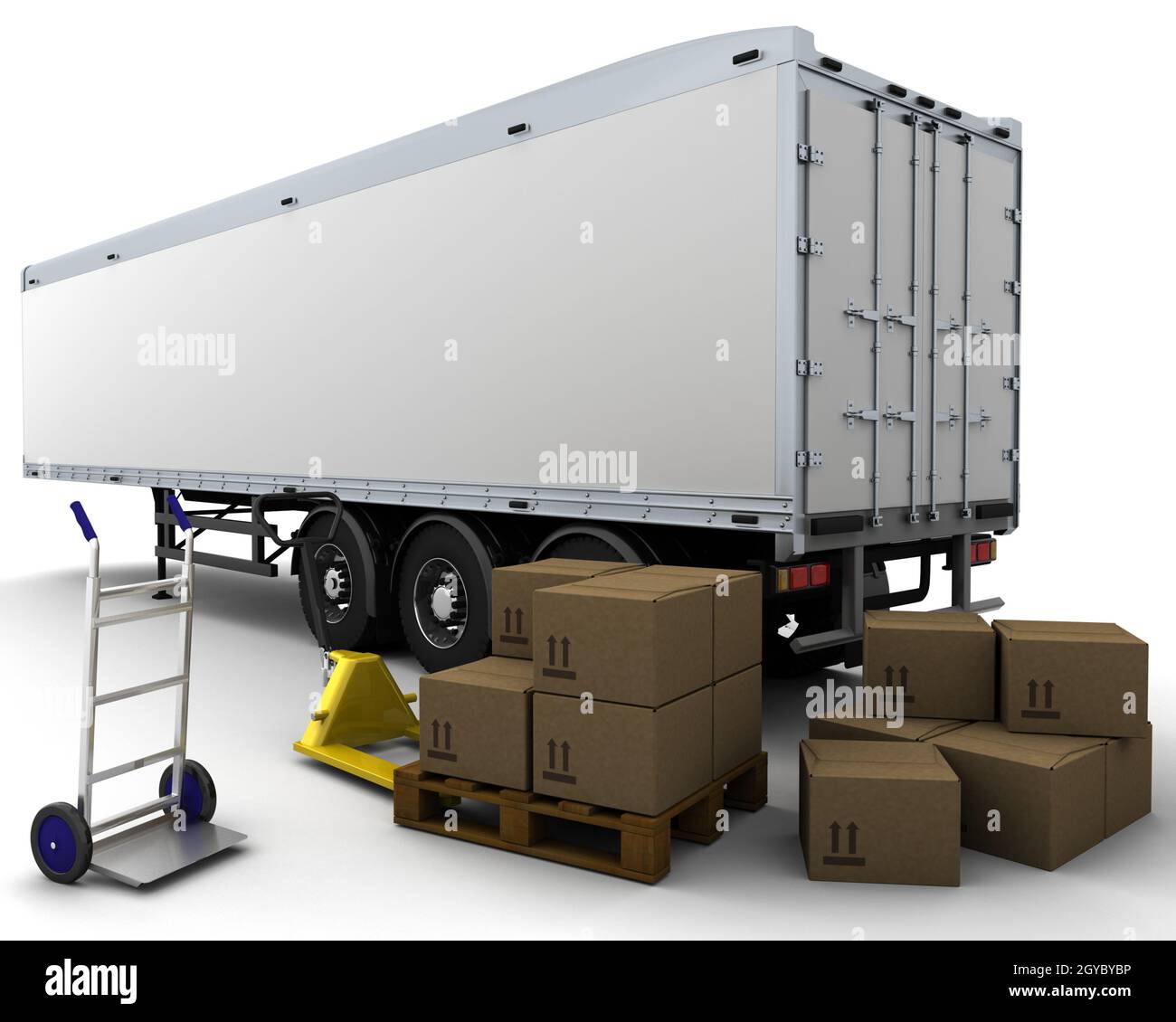 3D render of freight trailer and shipping boxes Stock Photo - Alamy