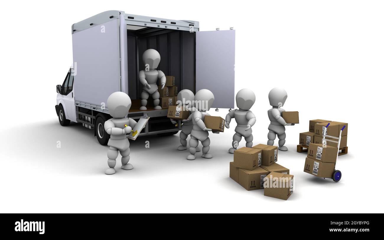 3D Render of men packing boxes for shipment Stock Photo - Alamy
