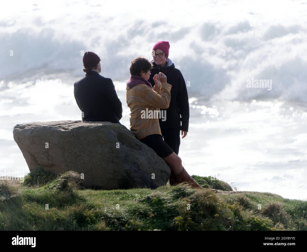 Cornwall UK, Newquay. Location filming at Fistral beach. The two ...