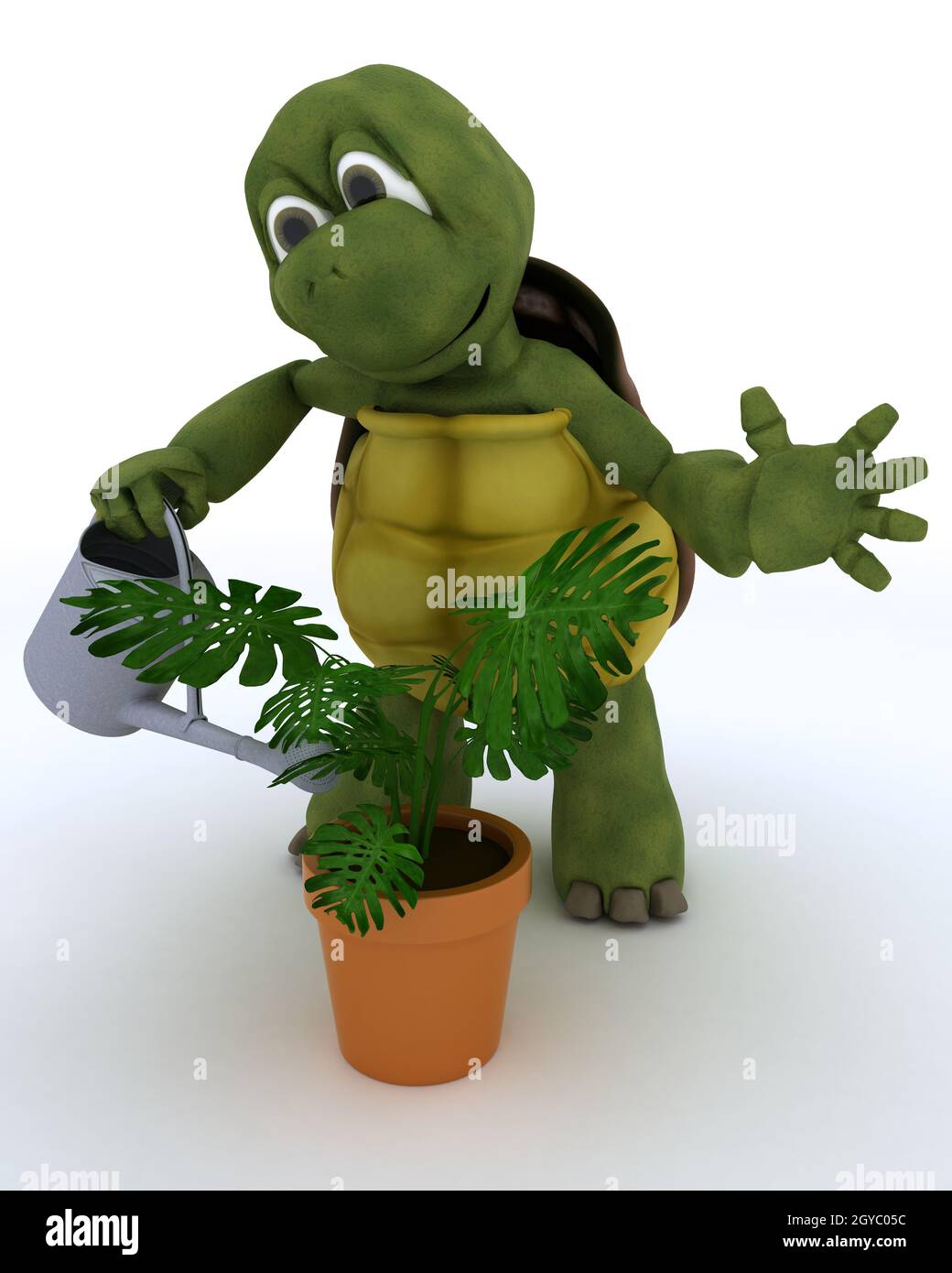 3D render of a tortoise with watering can feeding a plant Stock Photo ...