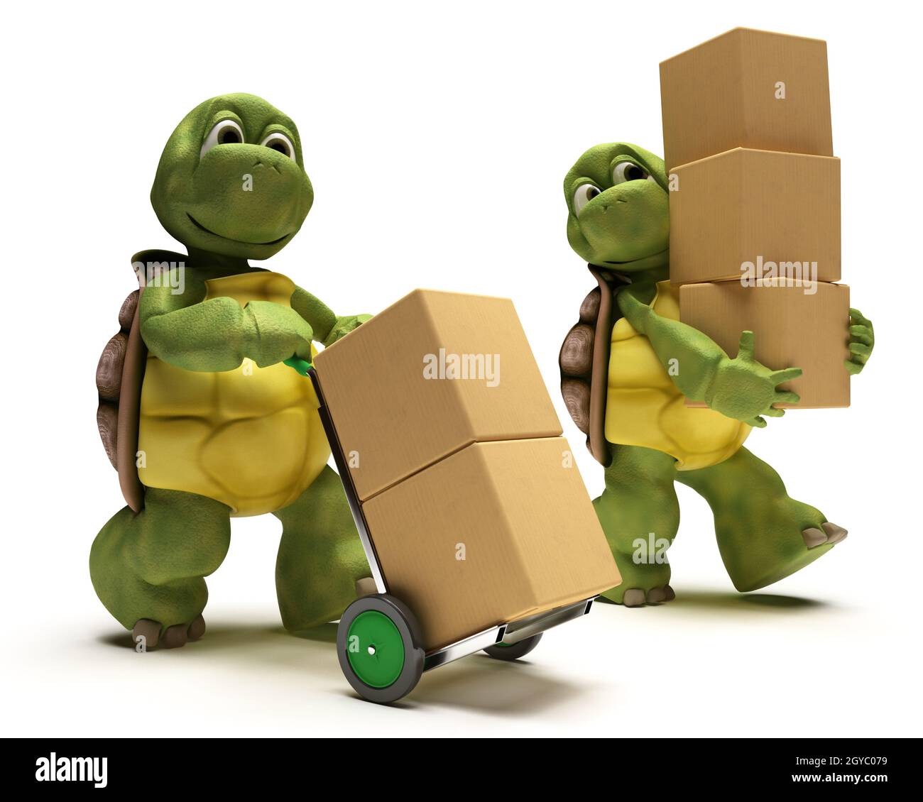 3D render of a Tortoise with boxes for shipping Stock Photo - Alamy