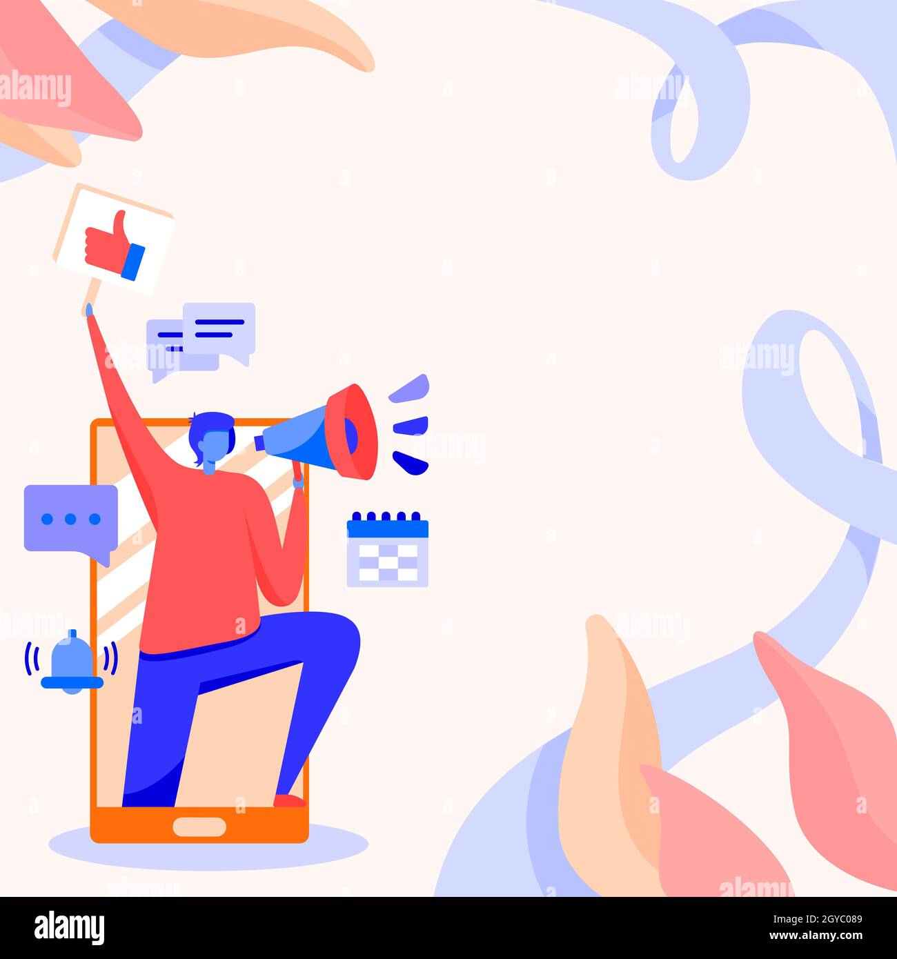 Man Standing Large Phone Holding Megaphone Raising Hand With Thumb Sign ...