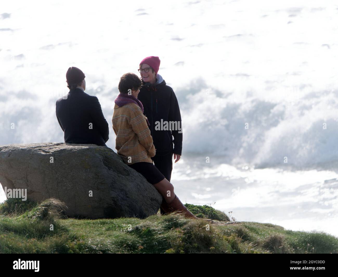 Cornwall UK, Newquay. Location filming at Fistral beach. The two ...