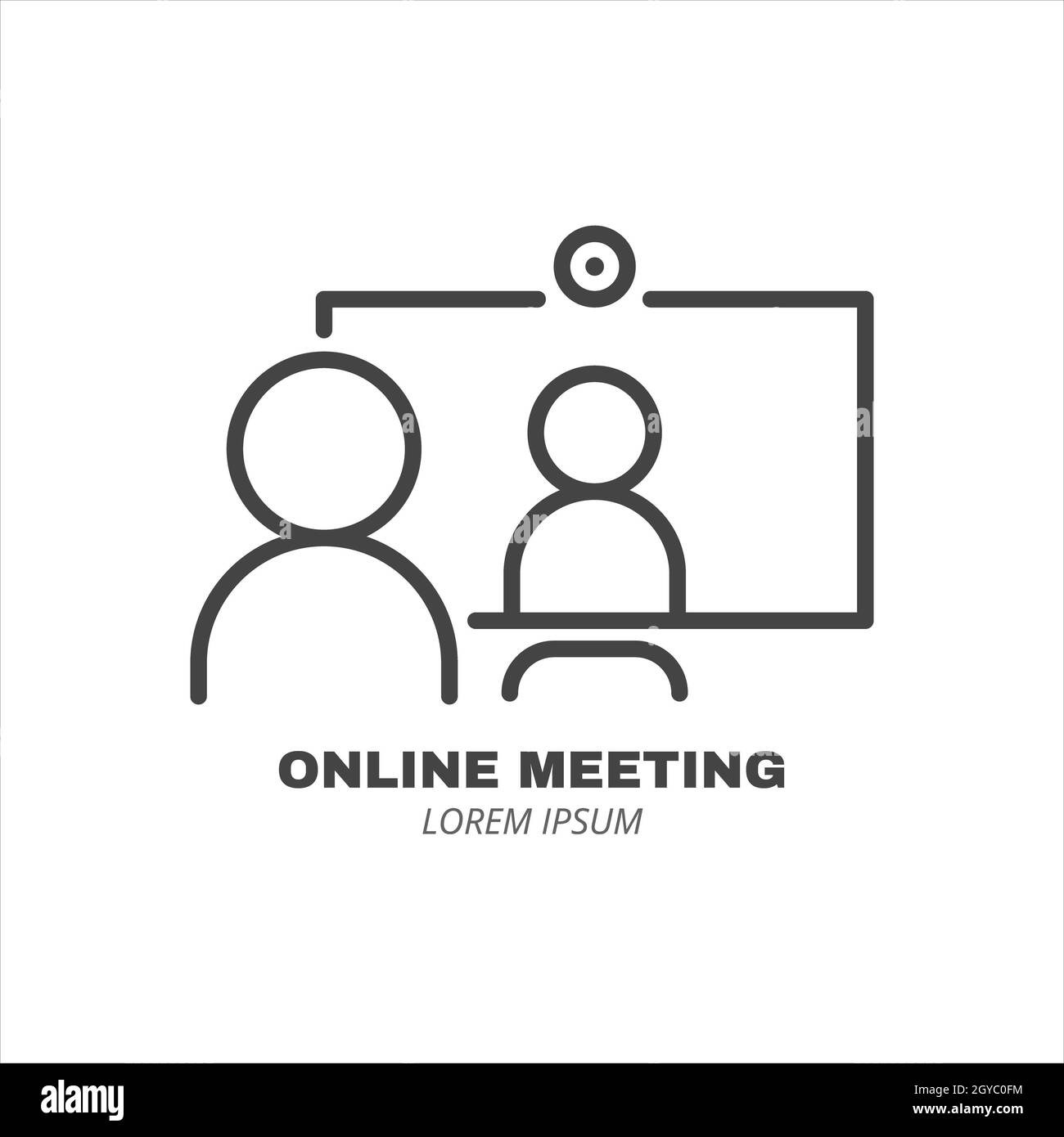Computer with two people conferencing, online meeting line icon ...