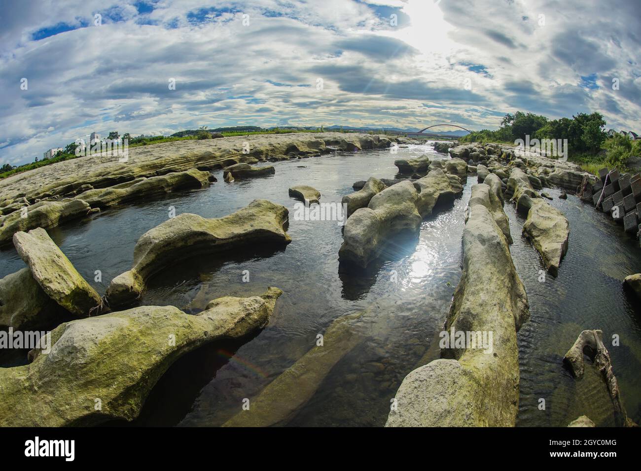Rock formations band of Tama River (Tokyo Akishima). Shooting Location ...