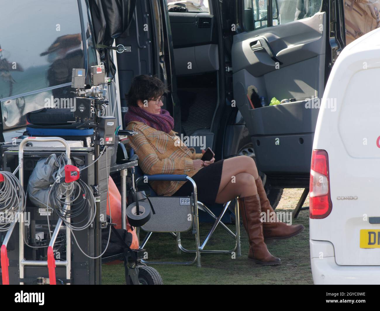 Cornwall UK, Newquay. Location filming at Fistral beach. The two ...