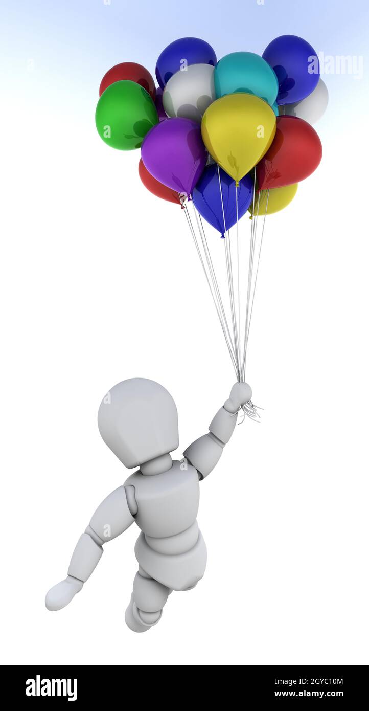 3D render of a man with a big bunch of balloons Stock Photo - Alamy
