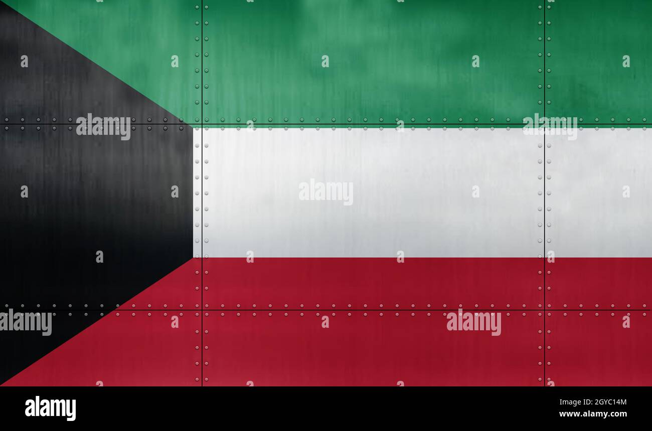 3D Flag of Kuwait on a metal wall background Stock Photo - Alamy