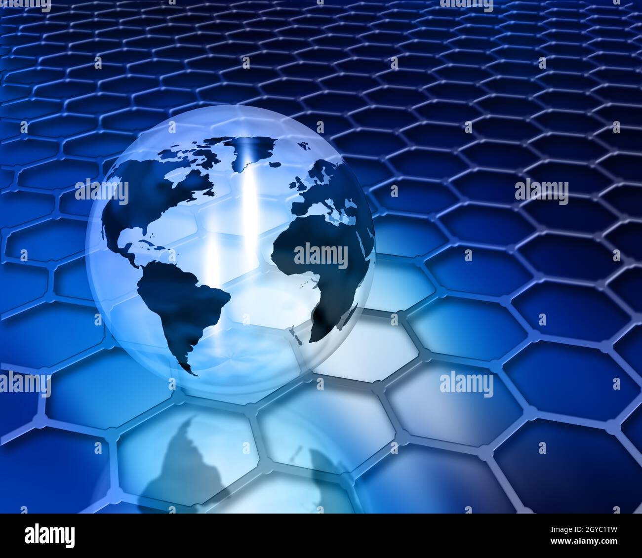 3D render of a globe on a hexagon background Stock Photo - Alamy