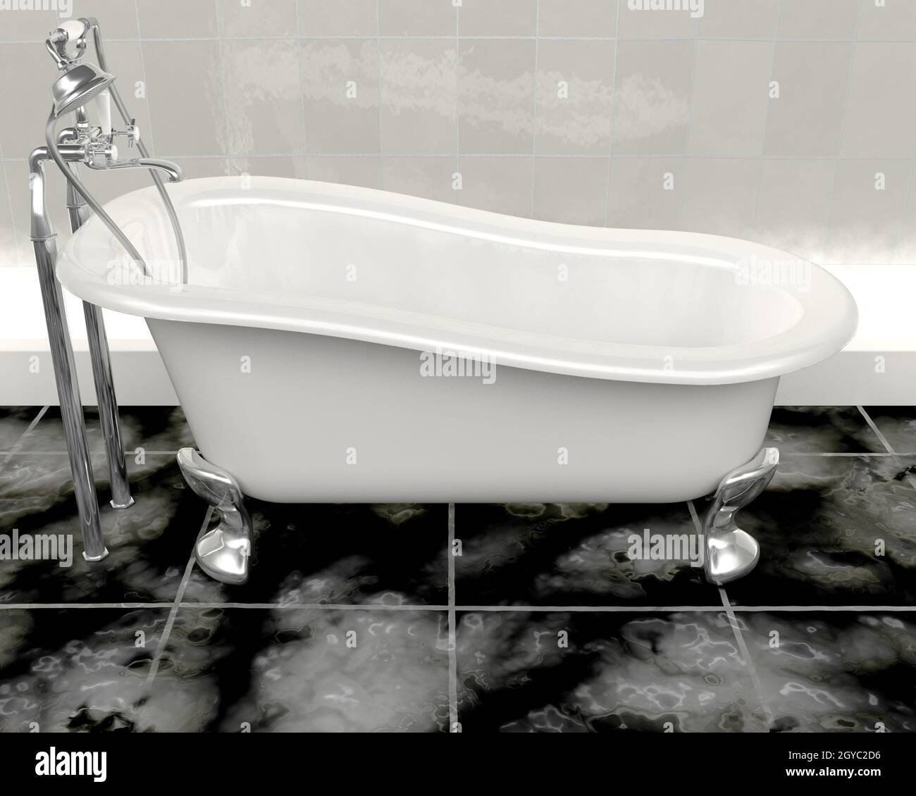 3d render of classic roll top bath and taps with shower attatchment in ...