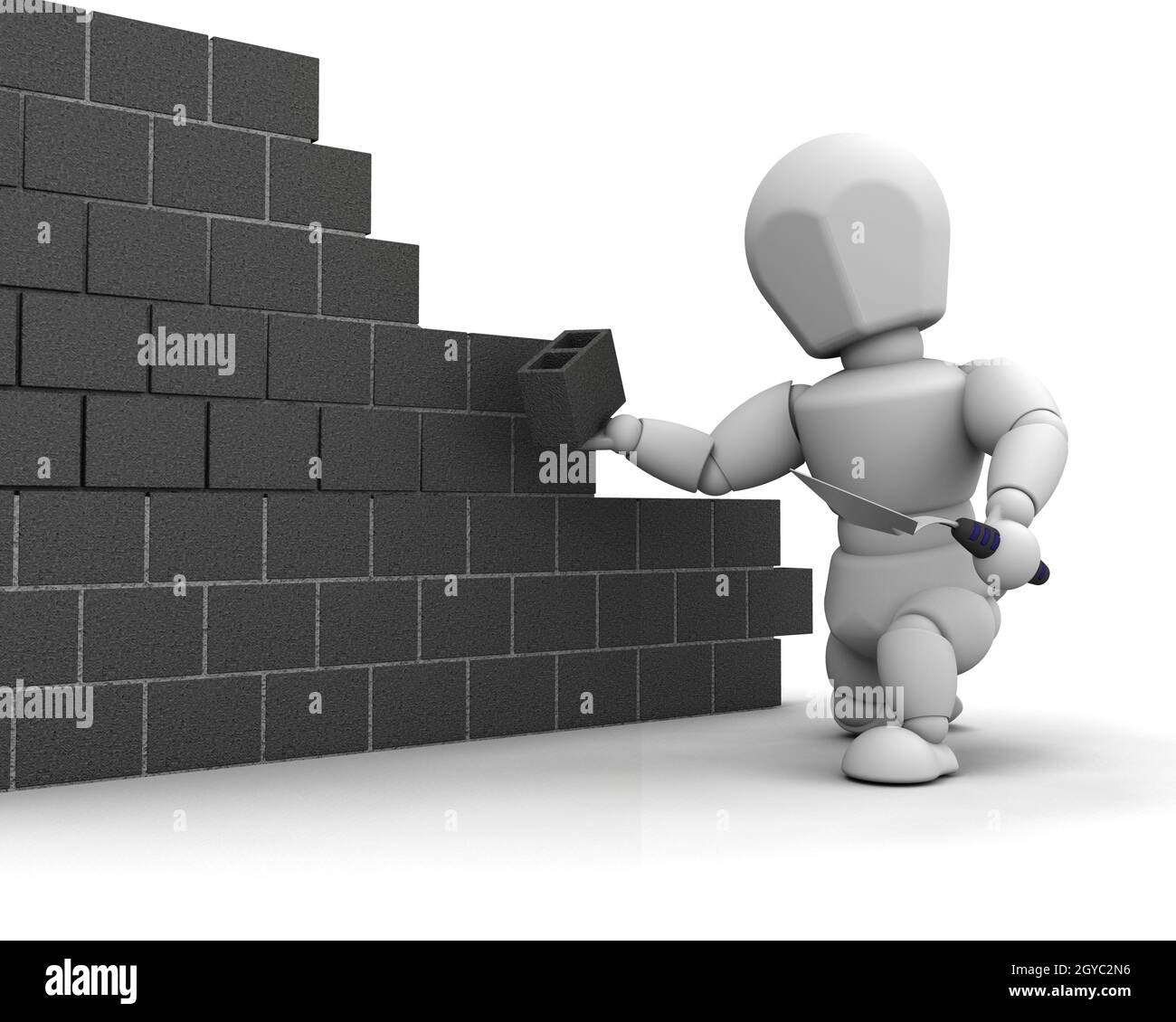 3D render of a man laying blocks building a wall Stock Photo - Alamy