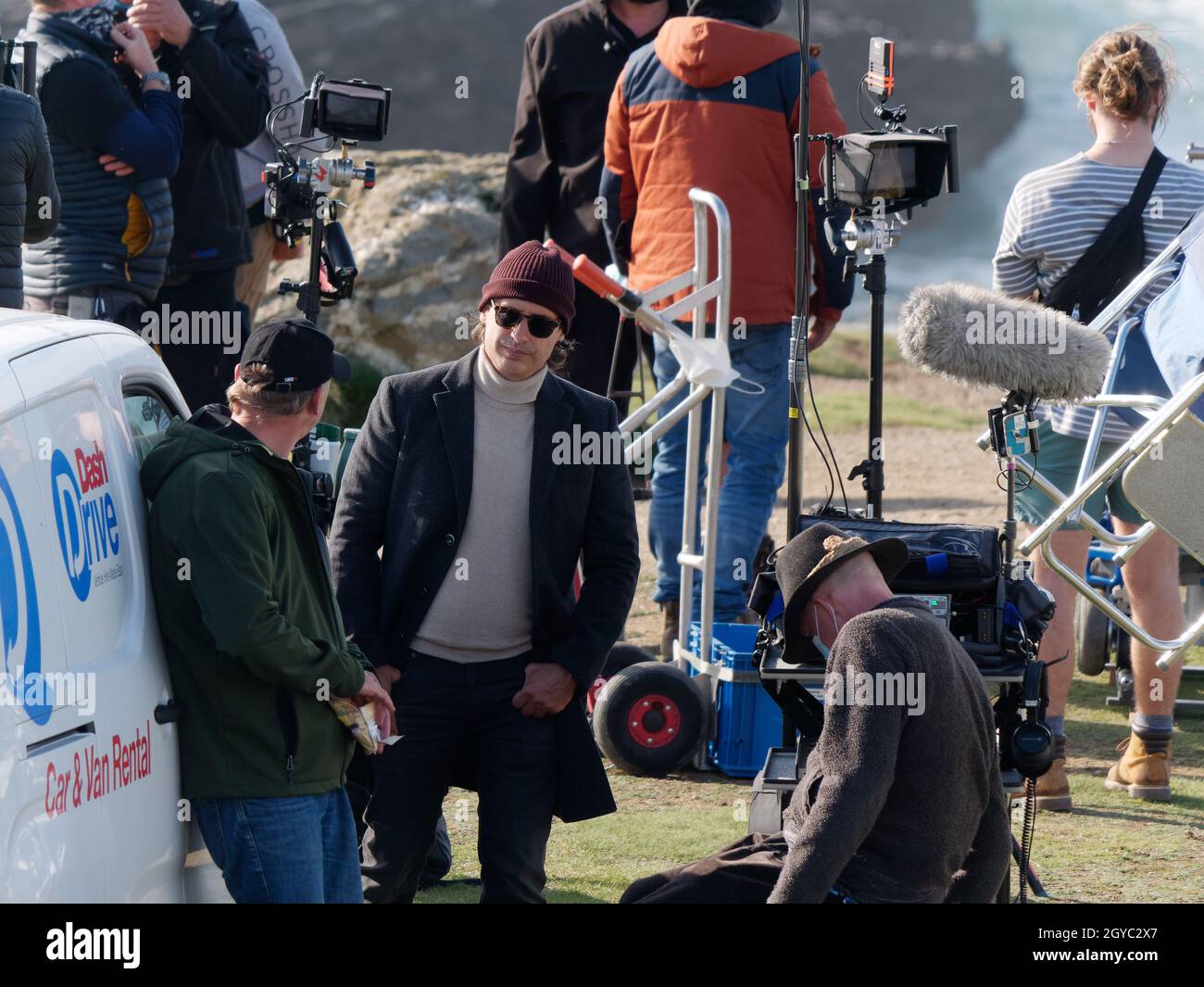 Cornwall UK, Newquay. Location filming at Fistral beach. The two ...