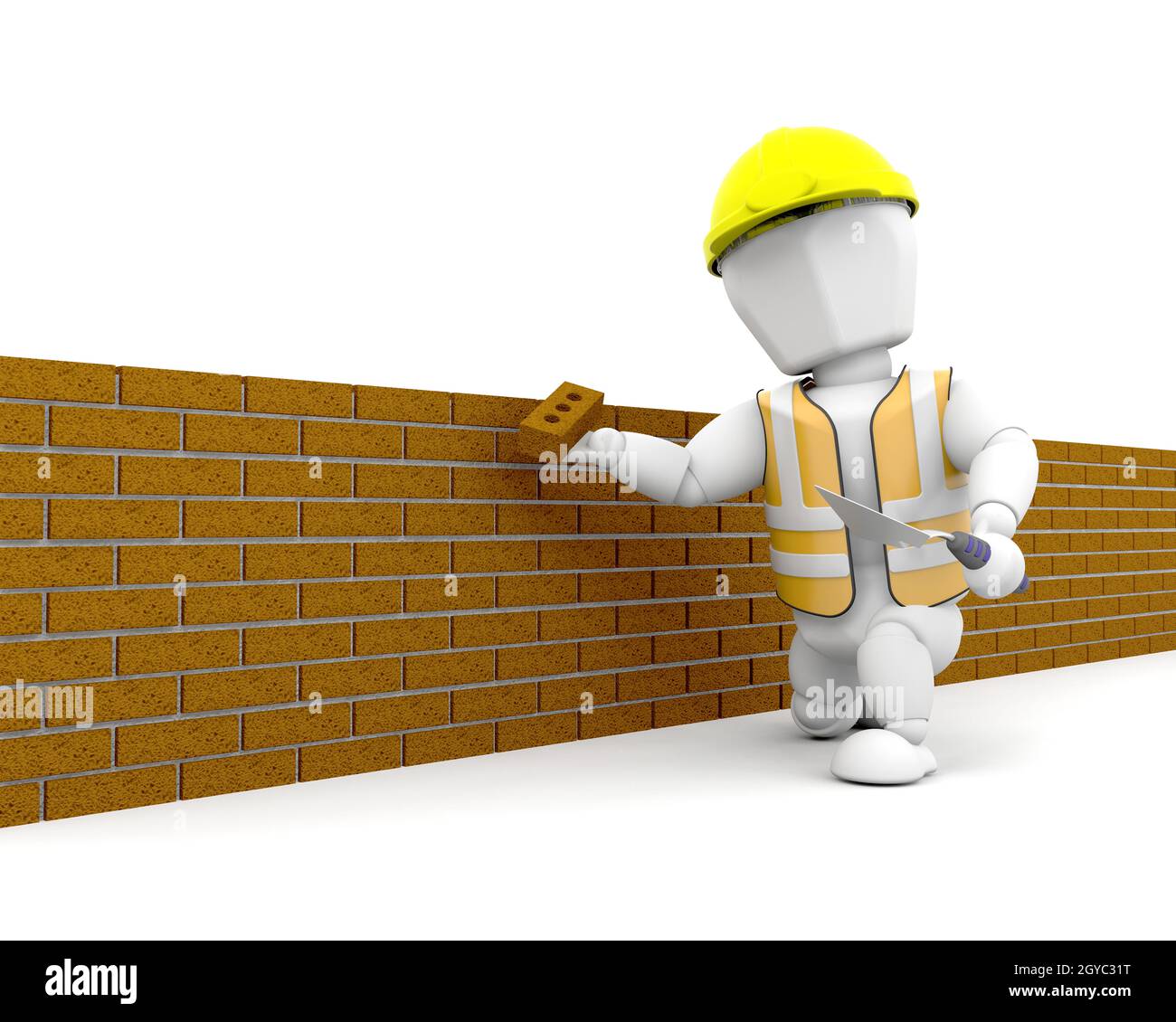 3D render of a person building a brick wall Stock Photo - Alamy