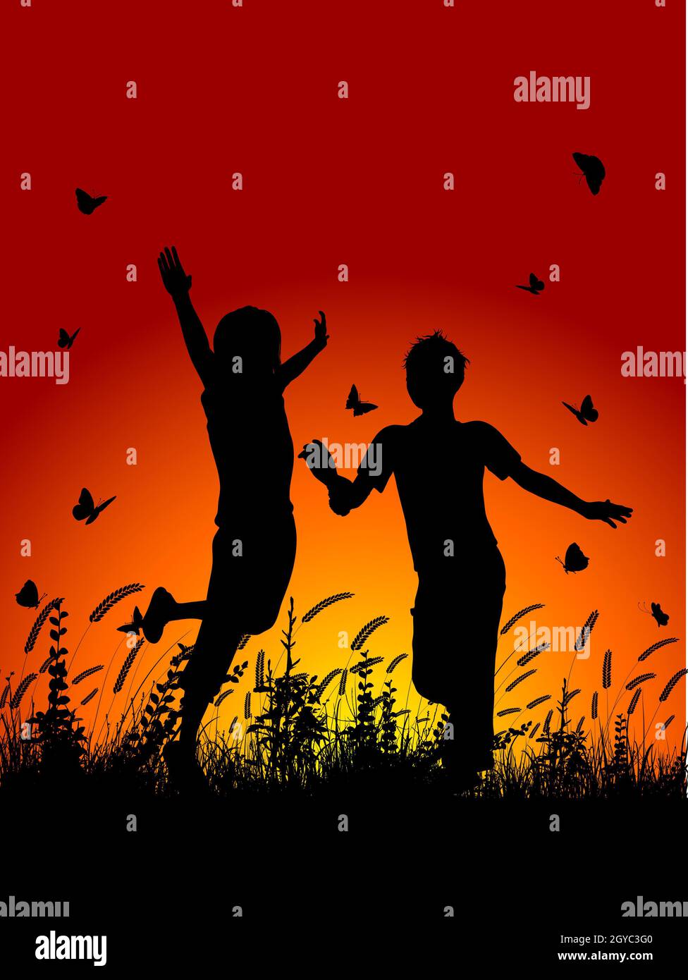 Children playing running silhouettes hi-res stock photography and ...