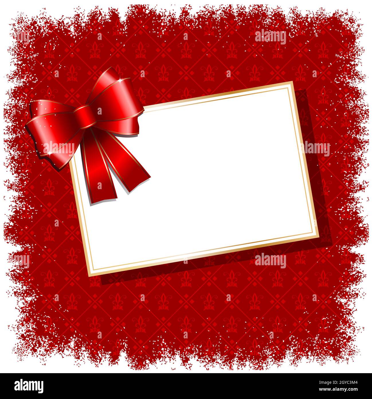 Christmas background with red bow and blank gift card Stock Photo - Alamy