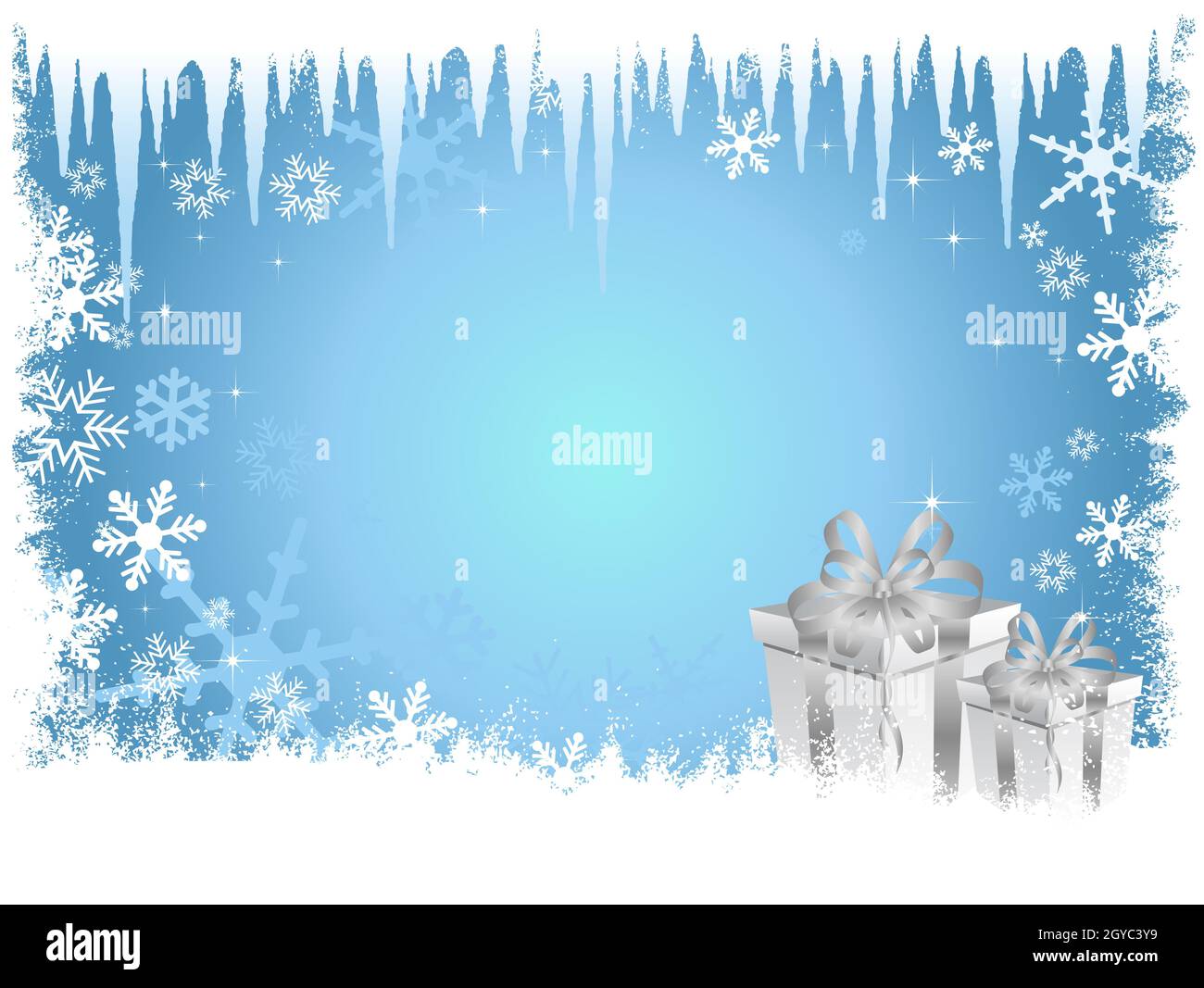 Christmas background with icicles and gifts Stock Photo - Alamy