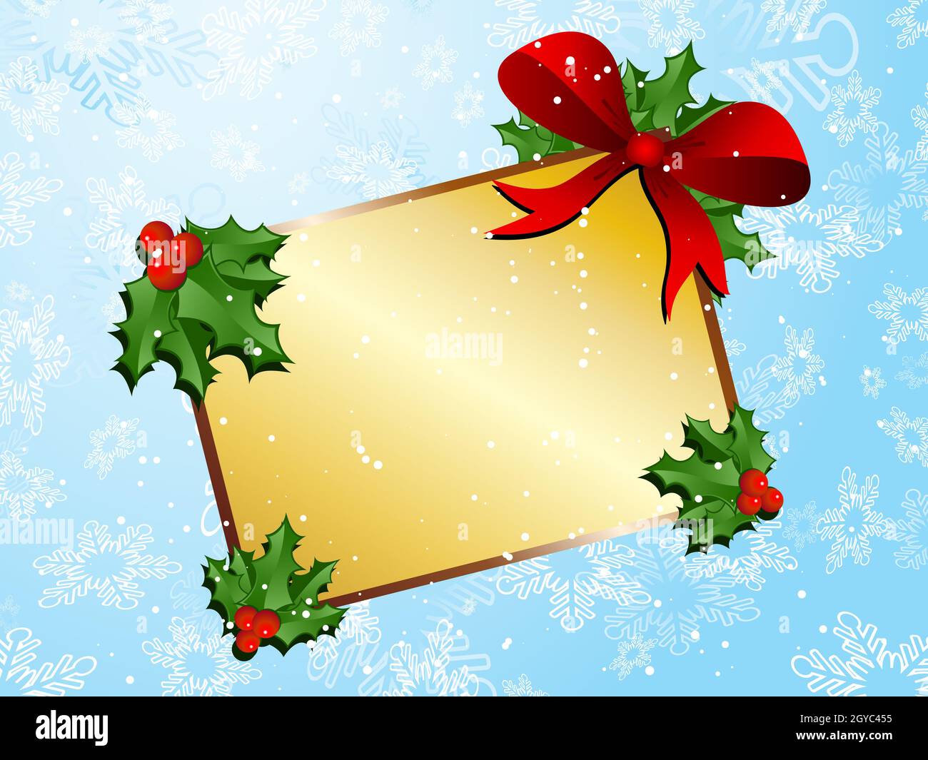 Decorative Christmas label background with holly and red ribbon Stock ...