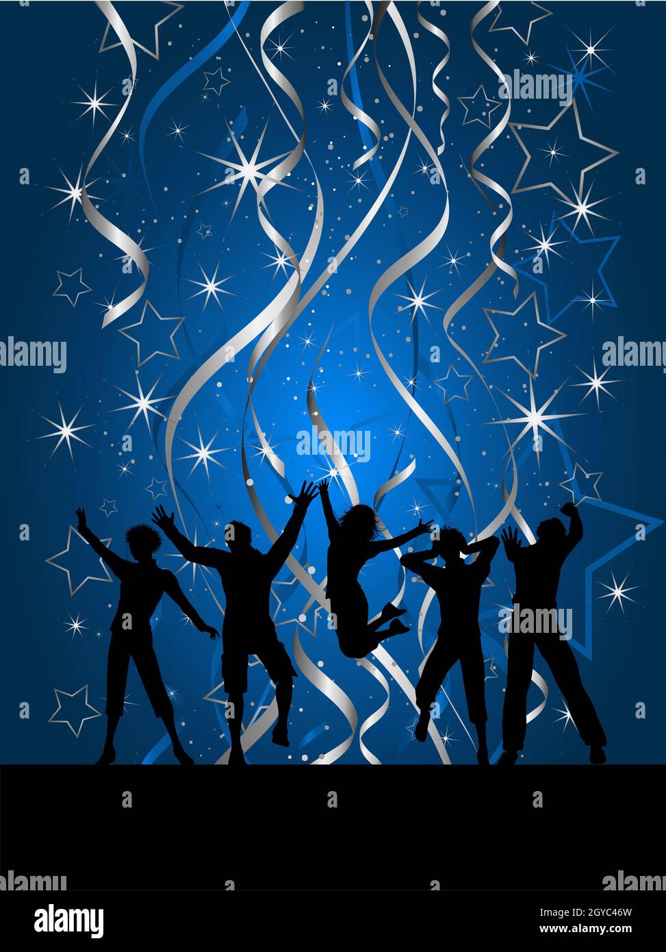 Silhouettes of people dancing on a Christmas background Stock Photo - Alamy