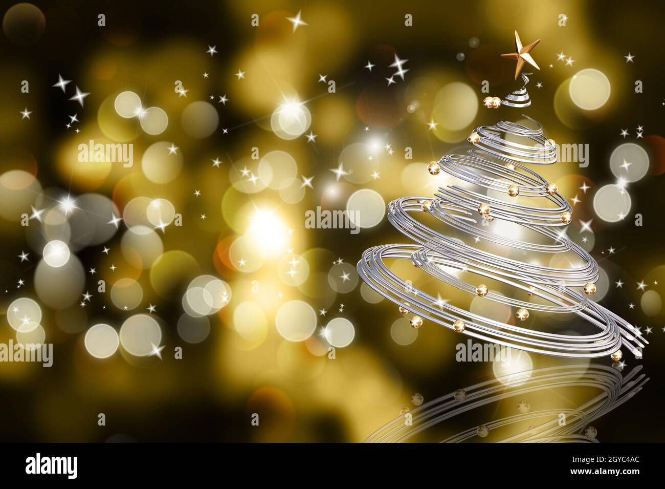 Abstract background of colourful Christmas bokeh lights with a silver spiral tree Stock Photo ...