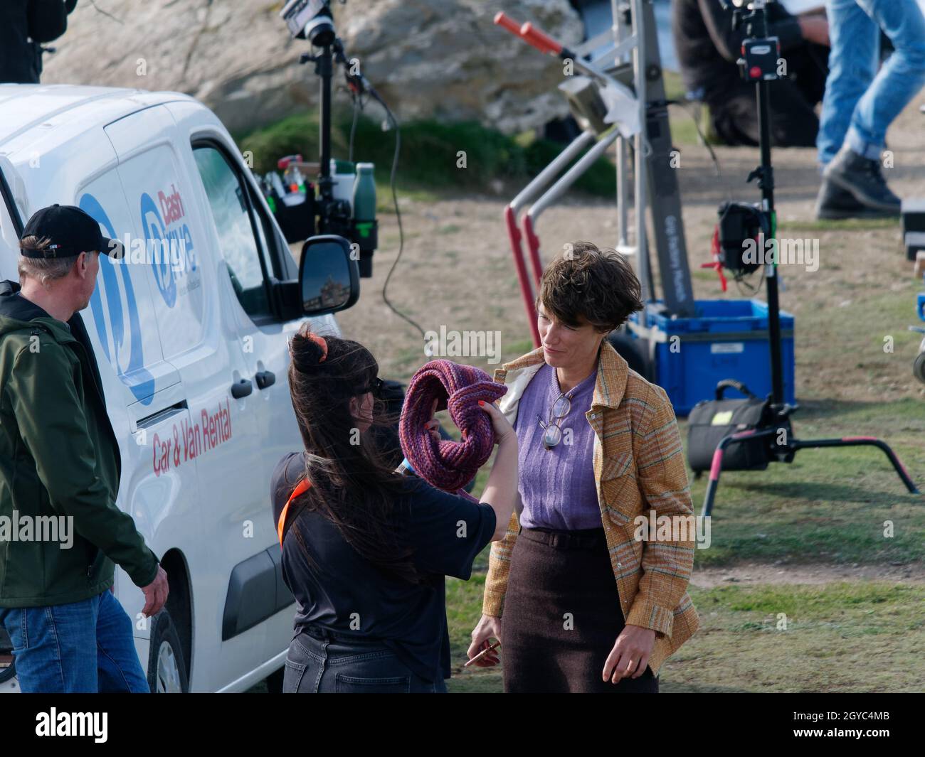 Cornwall UK, Newquay. Location filming at Fistral beach. The two ...