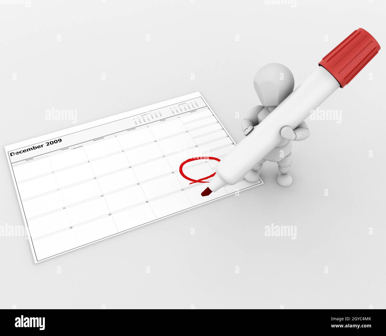 3D render of a man with marker marking the date on a calender Stock ...