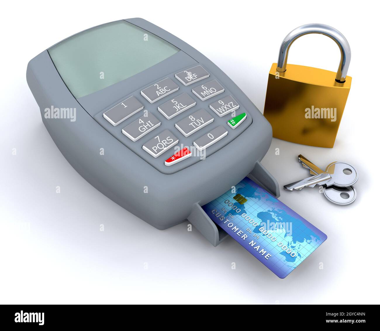 Credit card in machine with padlock and key Stock Photo - Alamy