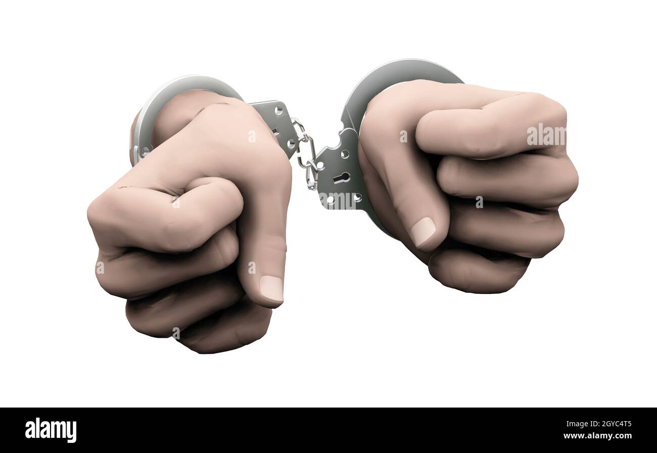 3D render of handcuffed hands Stock Photo - Alamy